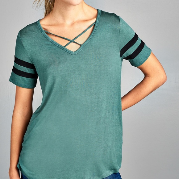 Active Basic | Tops | Criss Cross Varsity Active Basic Top In Sage Black | Poshmark